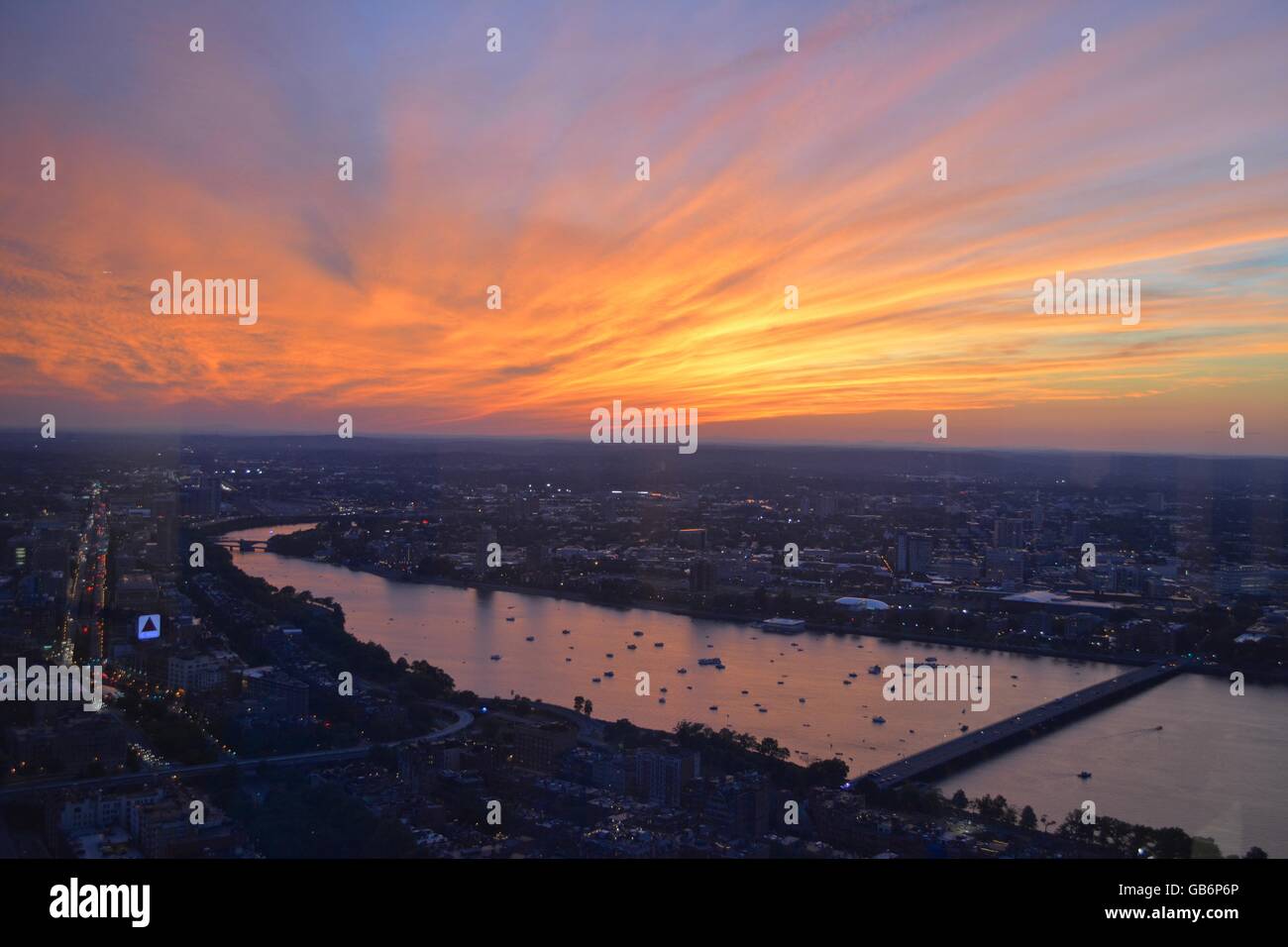 Sunset over Boston, Cambridge, and the Charles River Stock Photo - Alamy