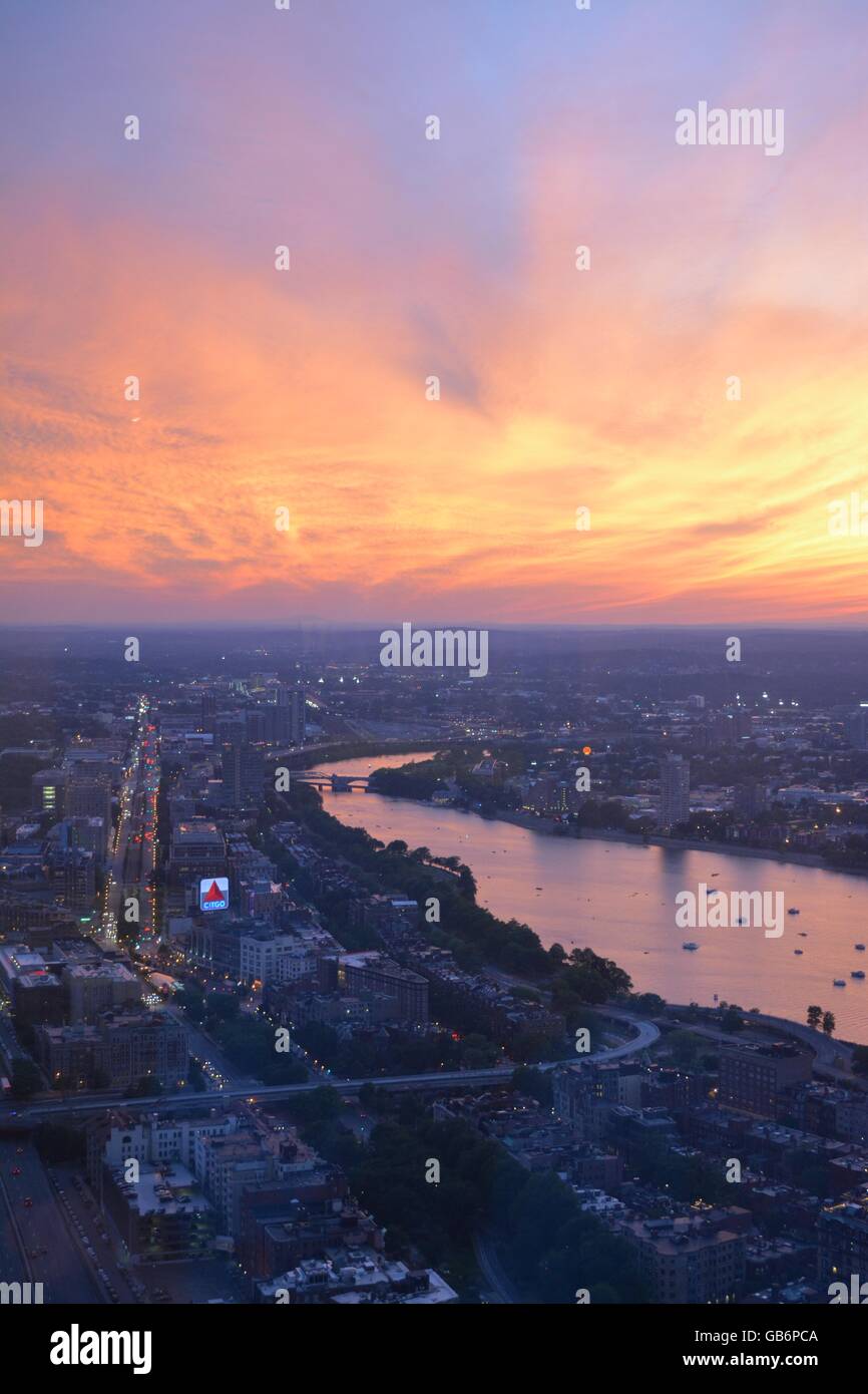 Sunset over Boston, Cambridge, and the Charles River Stock Photo - Alamy