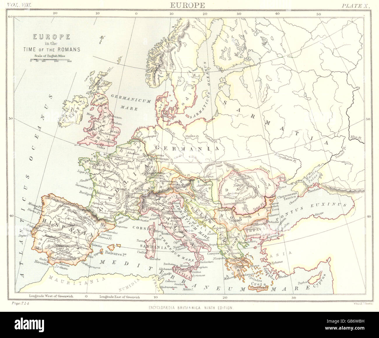 EUROPE: Europe in the time of the Romans. Britannica 9th edition, 1898 ...