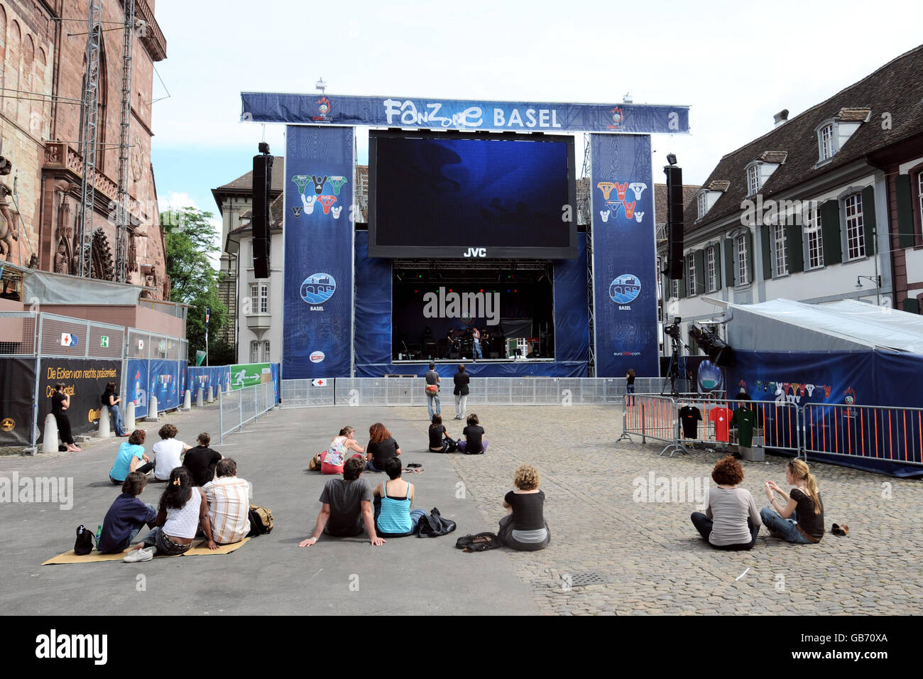 Fans watch Euro 2008 action on a big screen in a fanzone in Basel ...