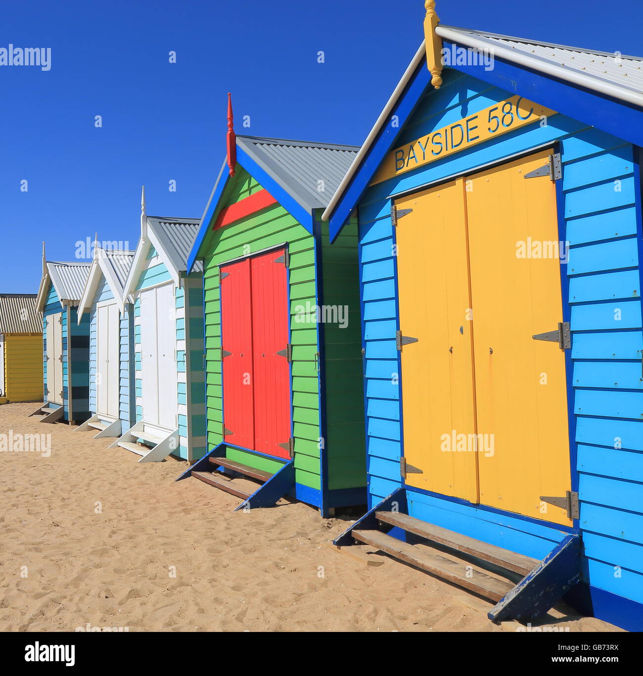 Famous bathing boxes in Brighton beach in Melbourne Australia Stock ...