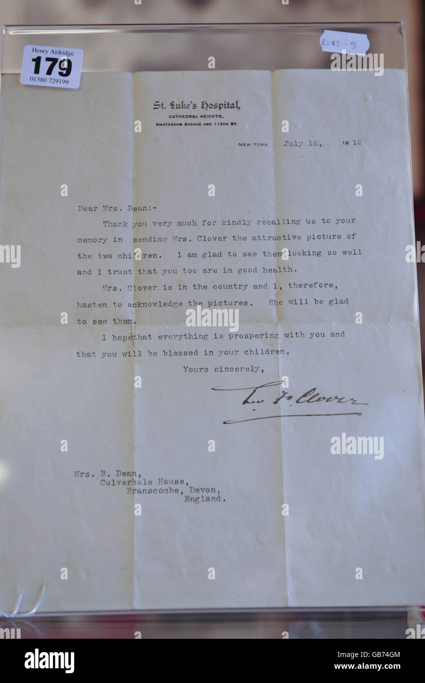 A letter from Rev F Clover to Mrs Dean dated July 16th 1912 thanking ...