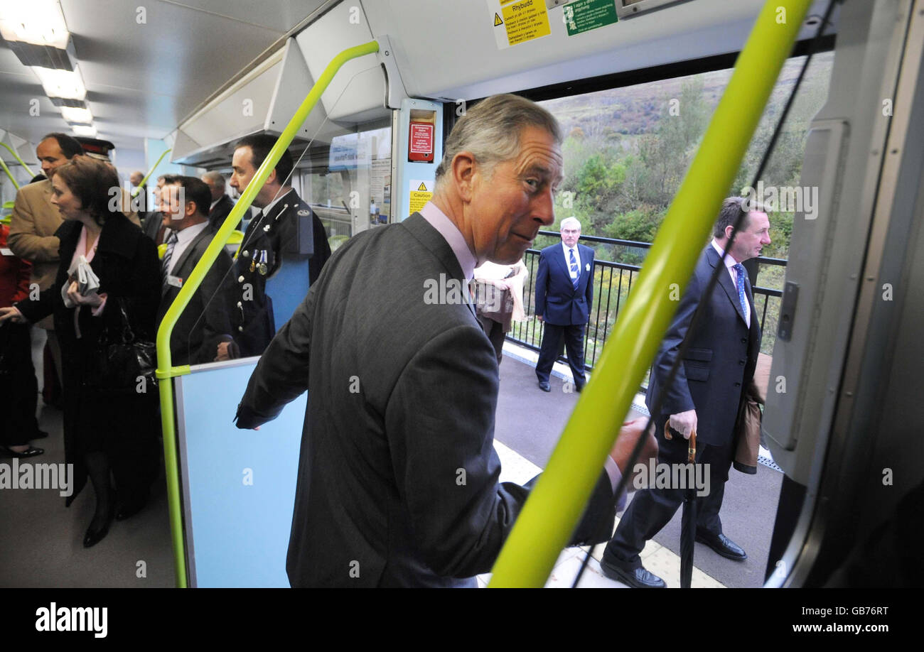 The Prince of Wales disembarks from a train at Ebbw Vale Station Stock ...
