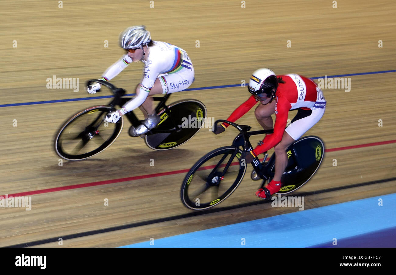 Great Britain's Victoria Pendleton (white) passes Germany's Miriam ...