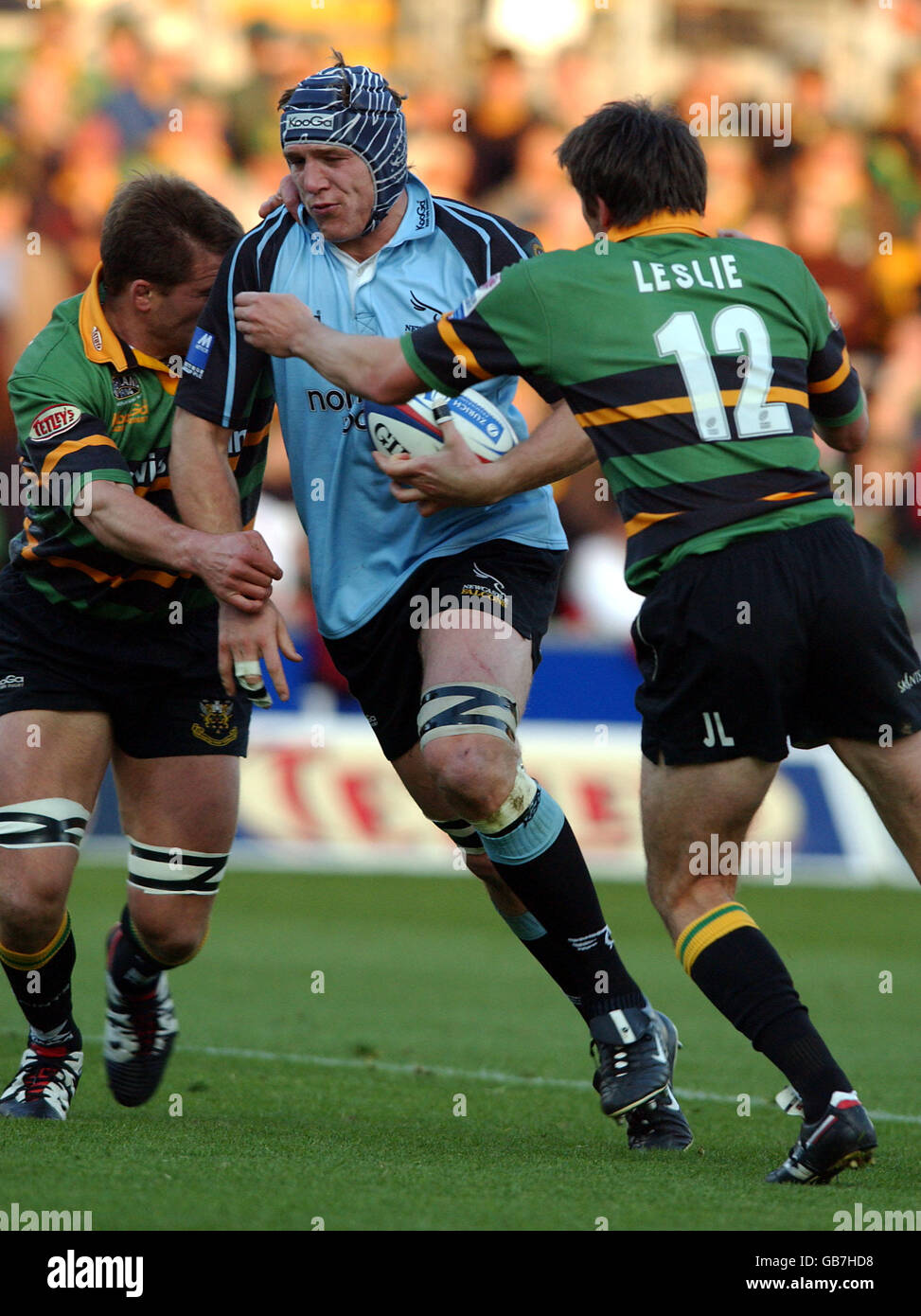 Northampton Saints' Jon Sleightholme and John Leslie tackle Newcastle ...