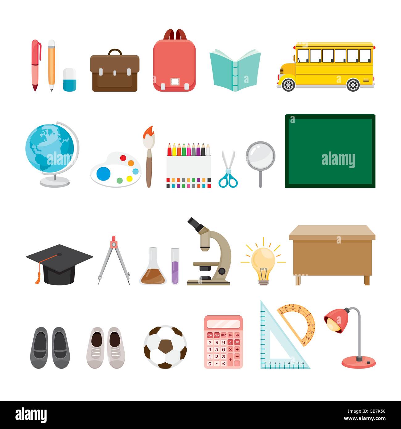 School Supplies Icons Set, Back to school, Educational, Stationery ...