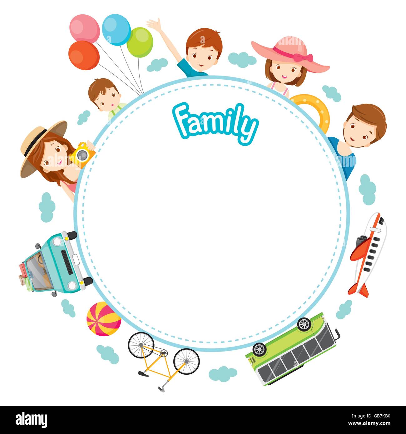 Family Vacation Objects on Round Frame, Vacations, Holiday, Travel ...