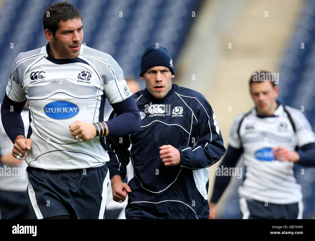 Scotland's Simon Webster (focus) warms up during the captains run at ...
