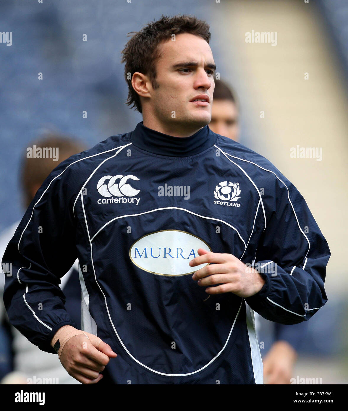 Winger thom evans during the captains run at murrayfield hi-res stock ...