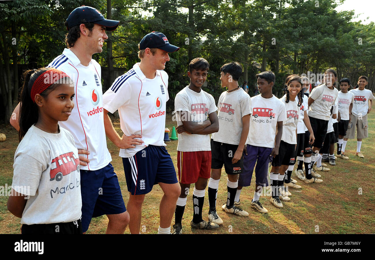 England cricketers James Anderson and Luke Wright meet children from ...