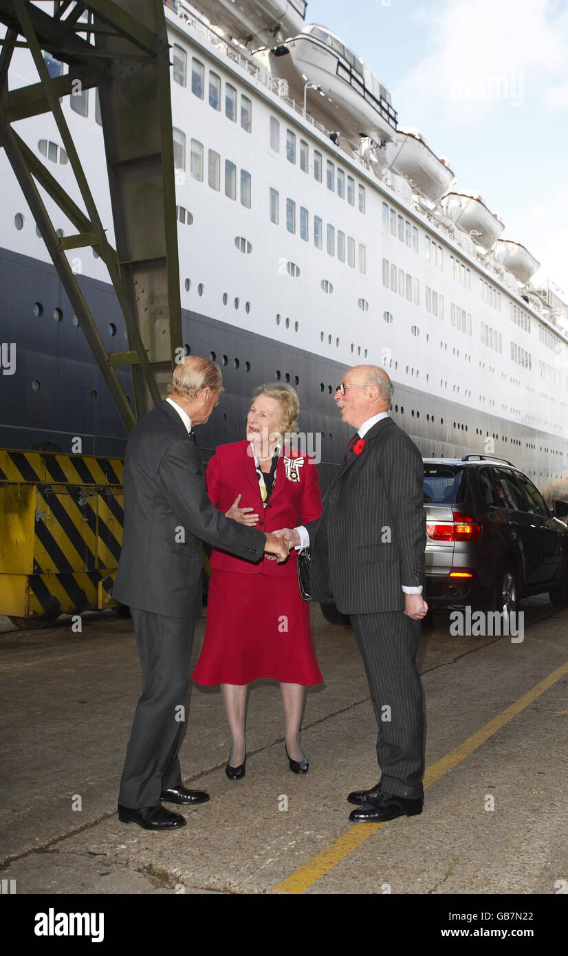 The Duke of Edinburgh (left) is met by Mary Fagan, the Lord Lieutenant ...