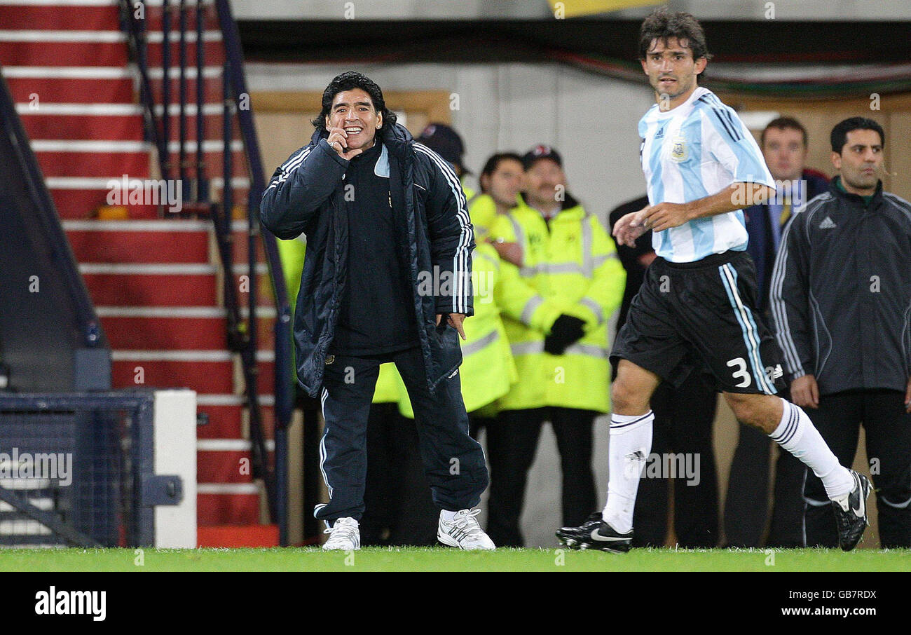 Argentina manager Diego Maradona during the Tennent's International Challenge match at Hampden ...