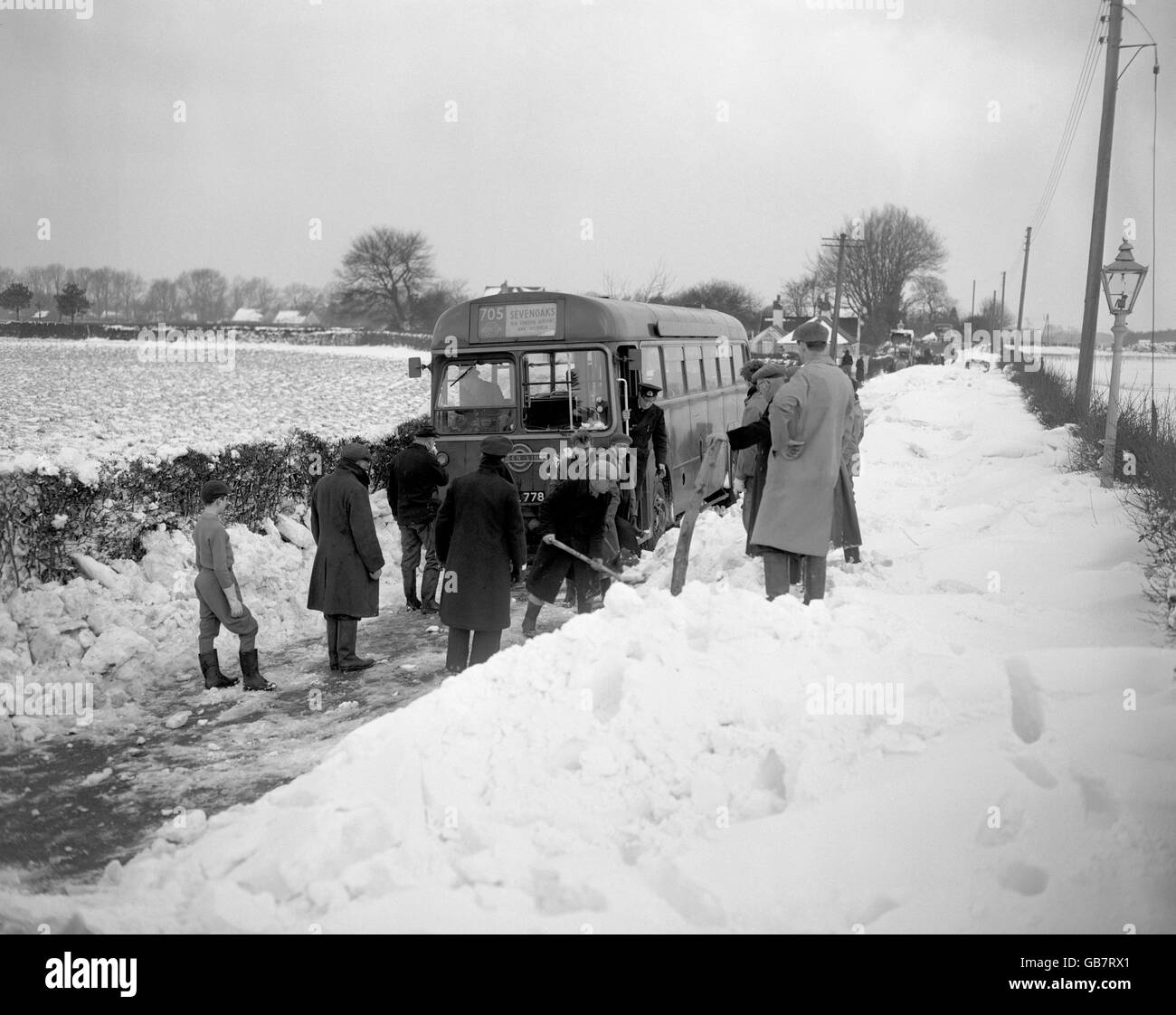 Weather - Winter Scenes - Stranded Bus - 1958 Stock Photo - Alamy