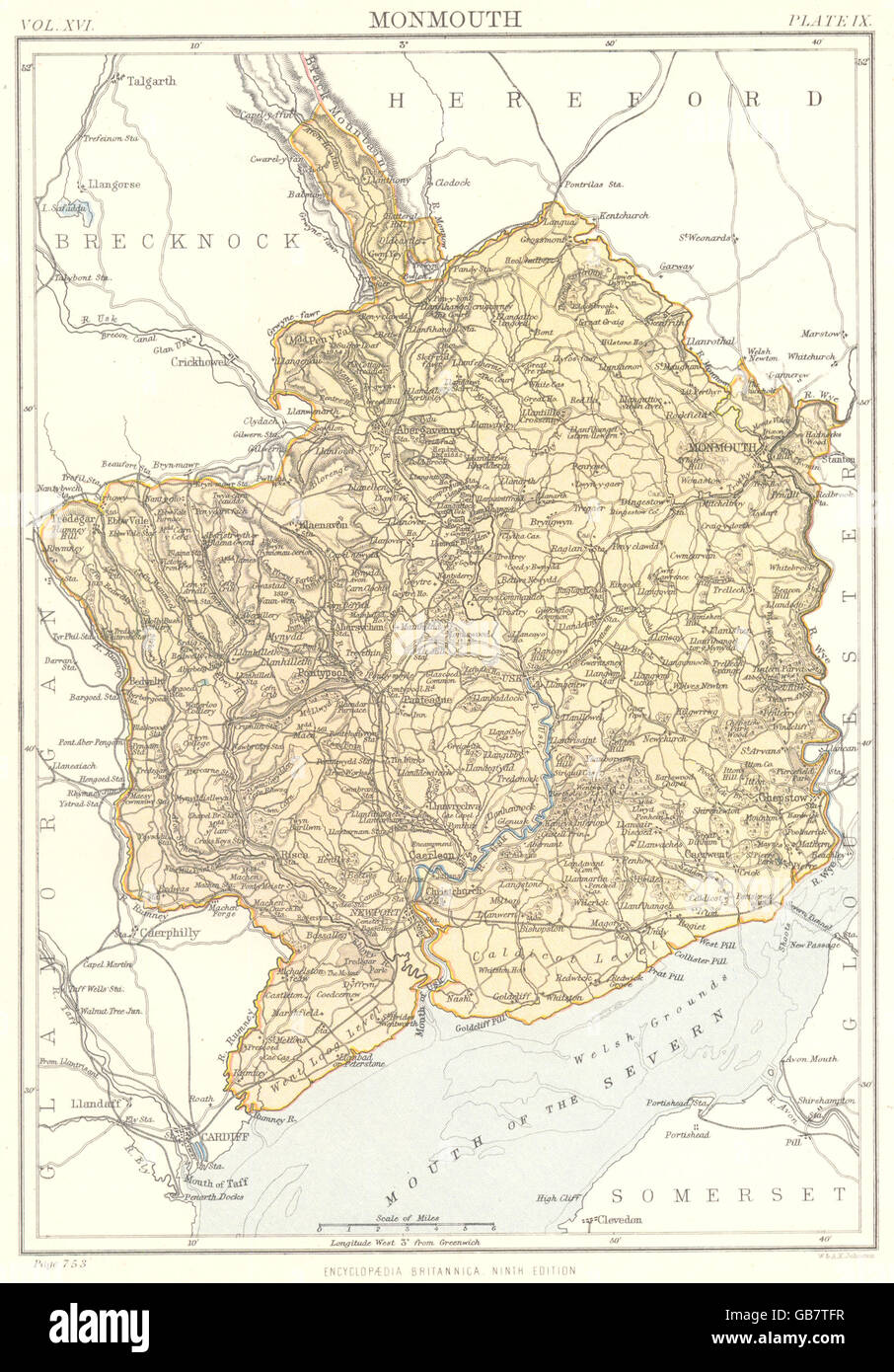 MONMOUTHSHIRE: Wales. Britannica 9th edition, 1898 antique map Stock ...