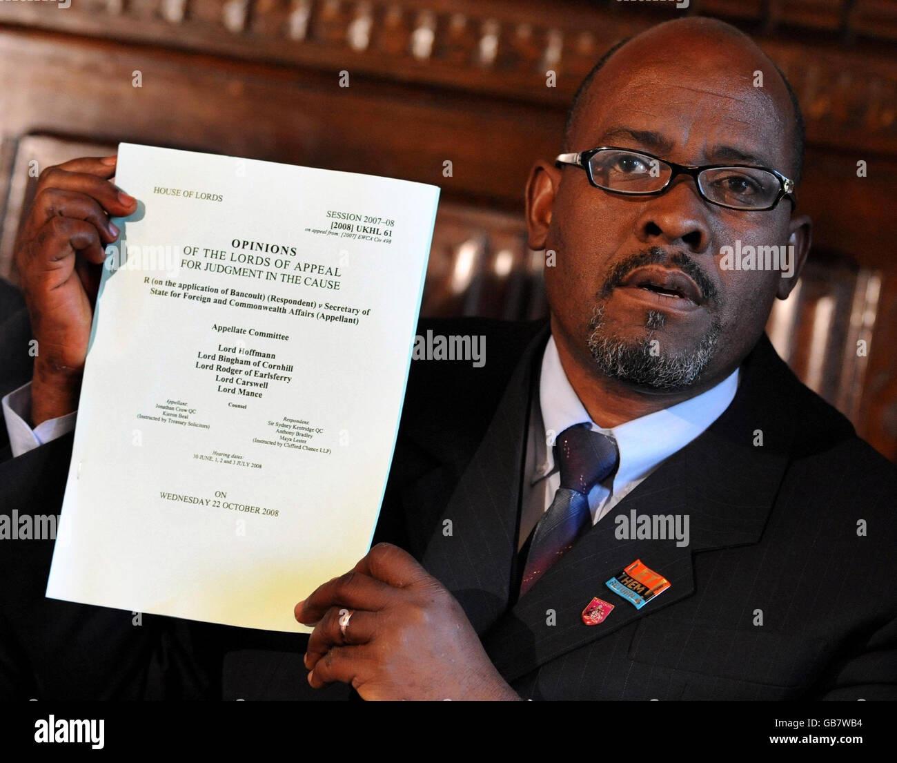 Olivier Bancoult, the Chagossian leader, holds up the Law Lords ...