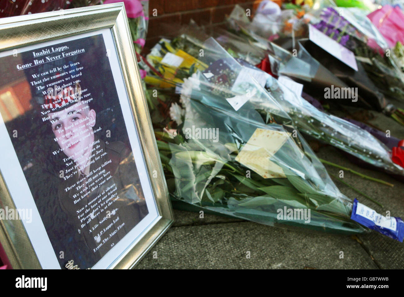 Tributes left at the scene where Joseph Lappin, 16, was stabbed to ...