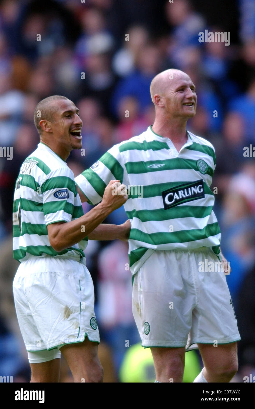 Celtic's Henrik Larsson (l) congratulates teammate John Hartson after ...