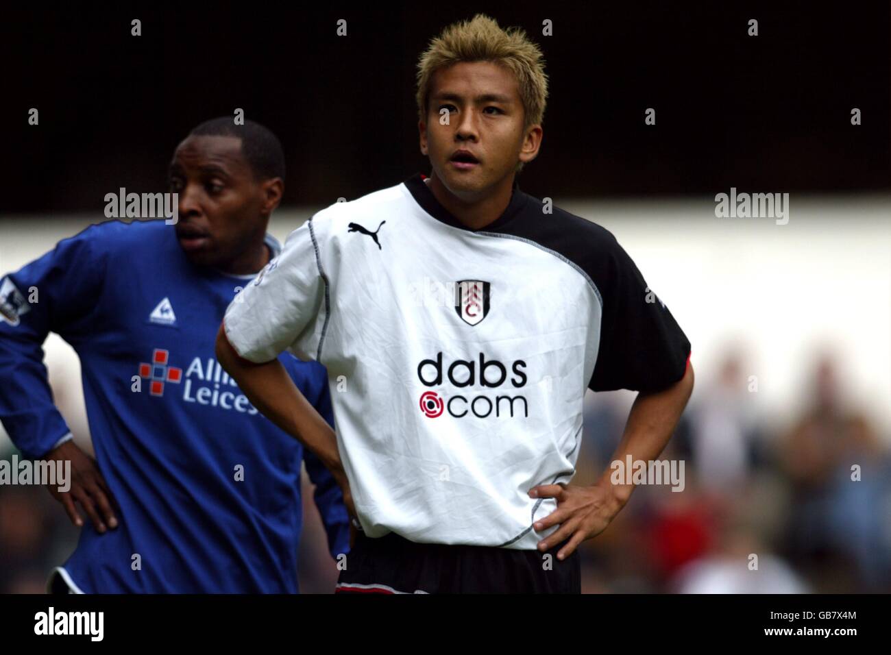 Fulham's Junichi Inamoto (r) waits for the corner to be delivered with ...
