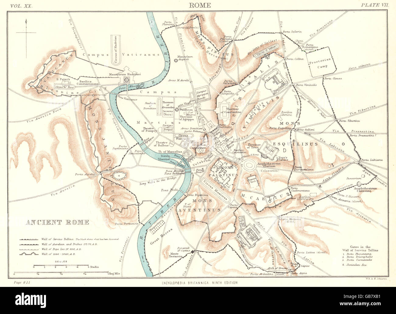 ANCIENT ROME: Walls of Servius Tullius Aurelian Probus Pope Leo IV 1560 ...