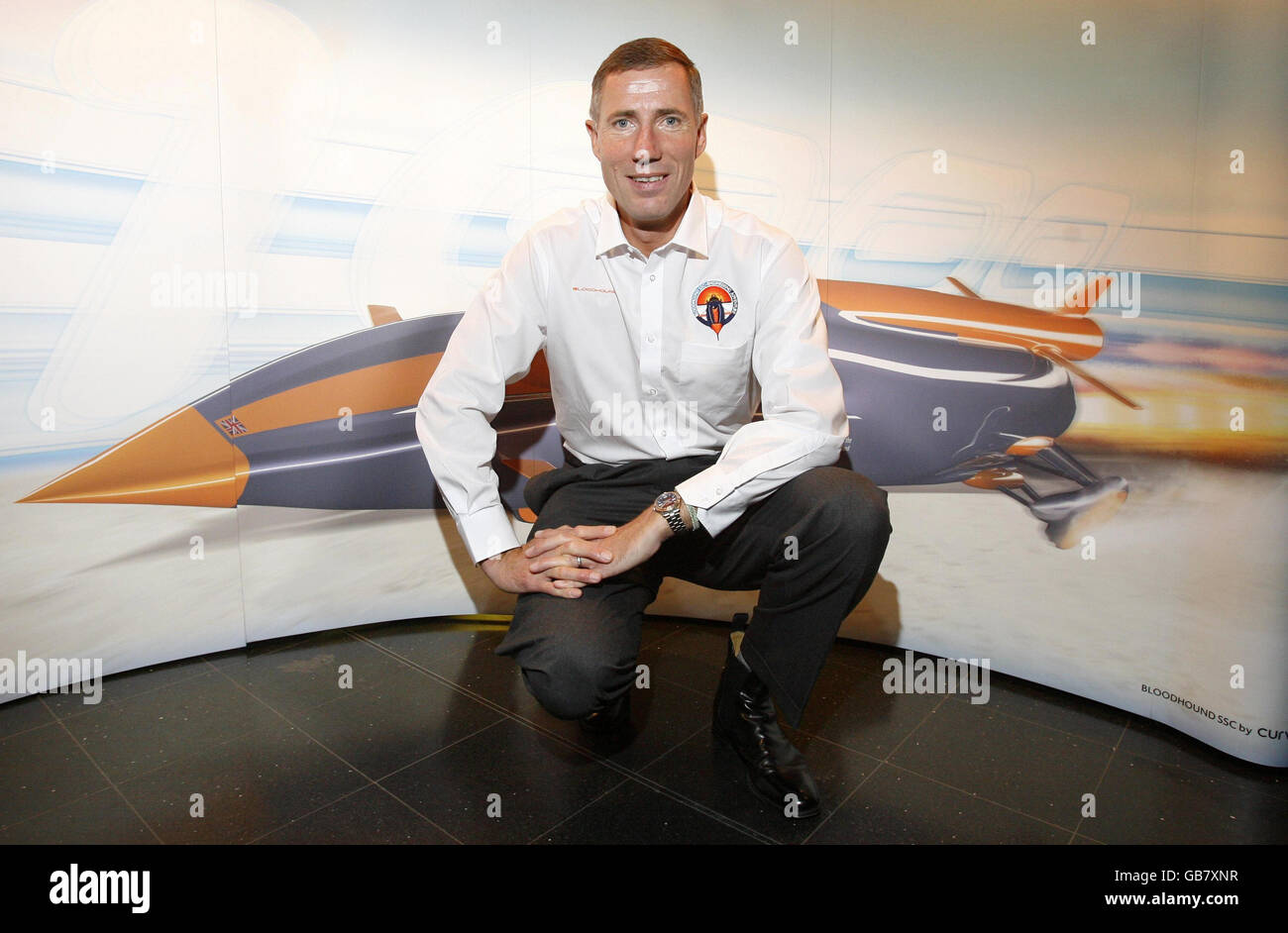 Driver wing commander andy green attends launch bloodhound ssc supercar ...