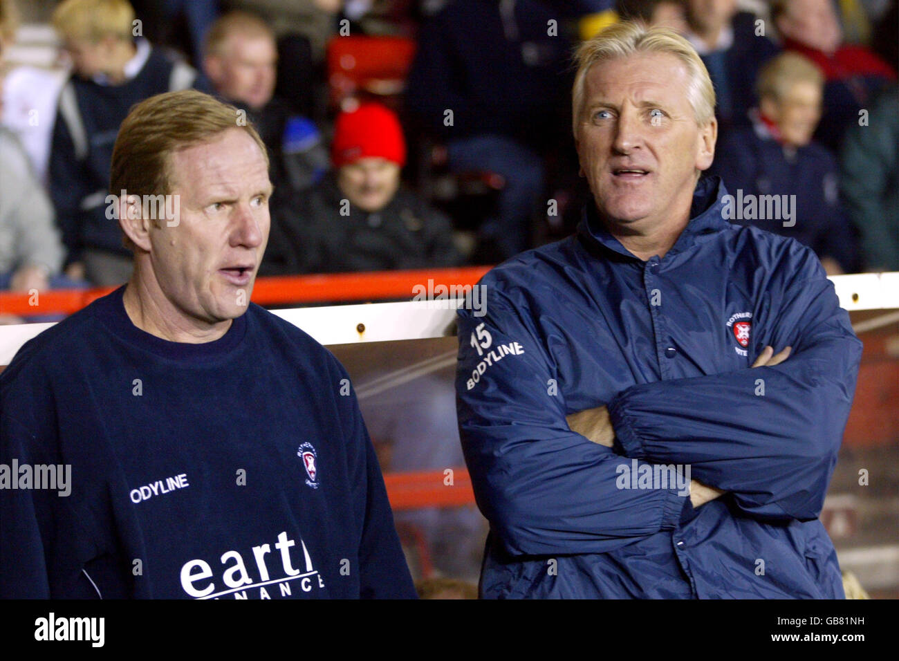 Rotherham united manager ronnie moore r with assistant john brekin hi ...