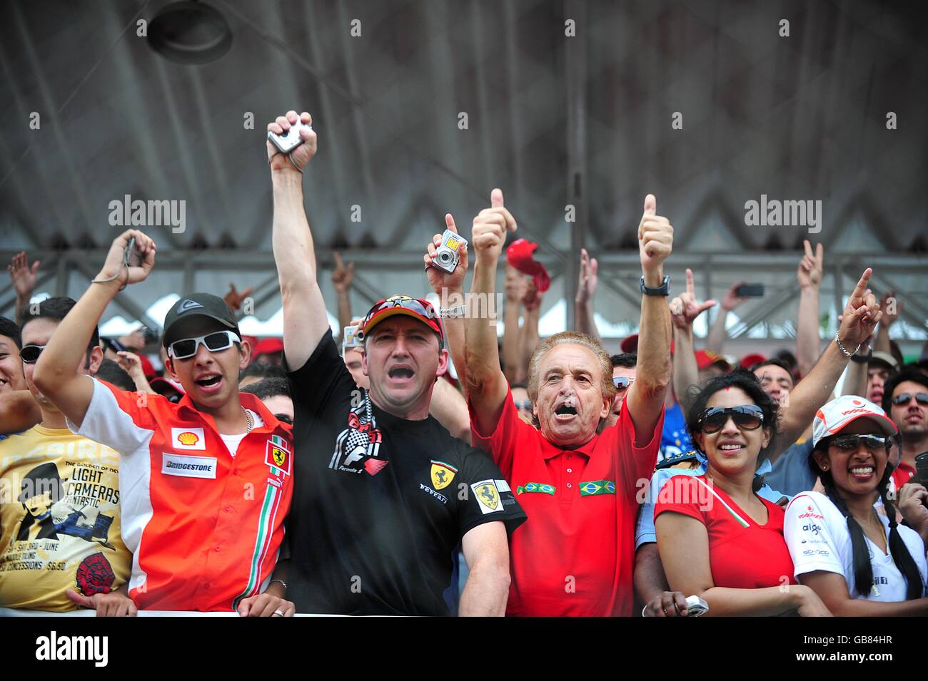 Partisan Brazilian fans in the stands during the Brazilian Grand Prix ...