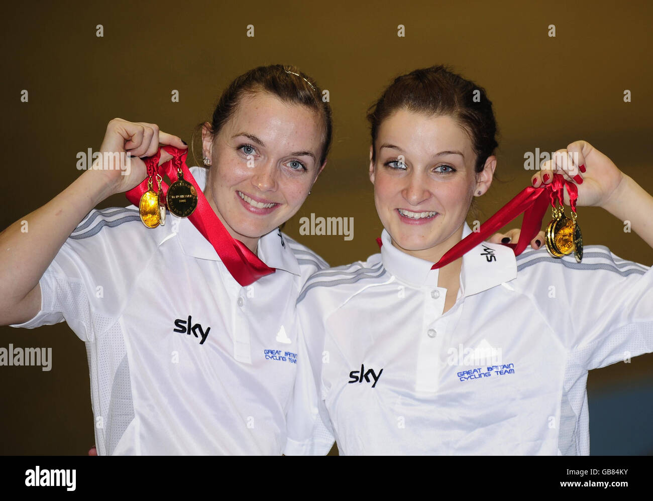 Victoria Pendleton (left) and Elizabeth Armitstead with the six gold ...