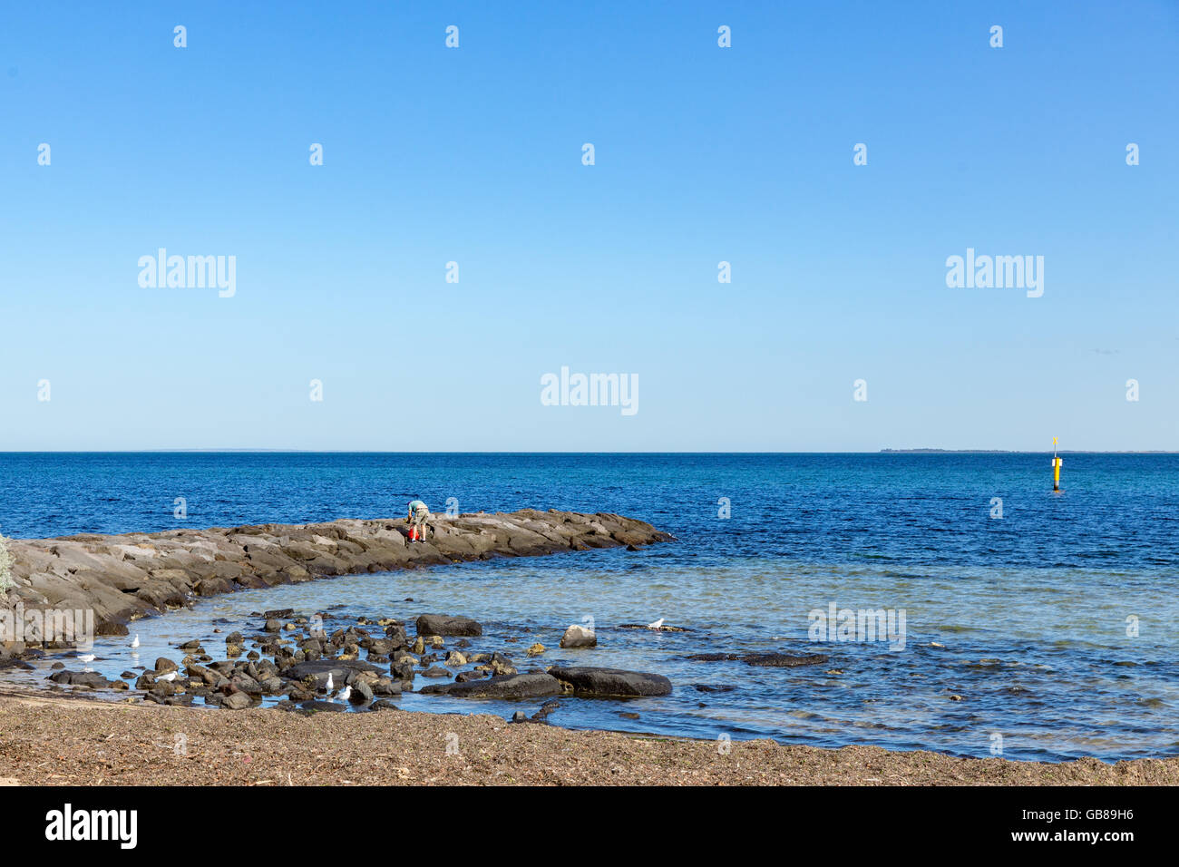 A rock breakwater at Williamstown beach, Victoria, Australia Stock ...