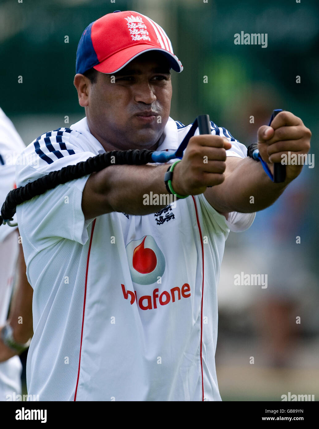 Englands sami patel nets session stanford cricket ground hi-res stock ...
