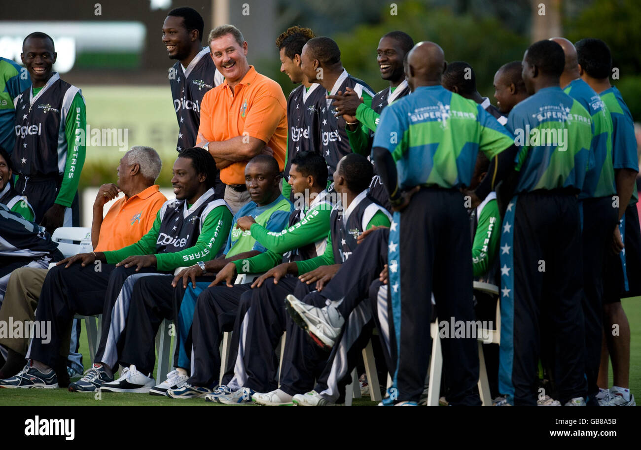 Sir Alan Stanford lines up with his Stanford Superstars team during the ...
