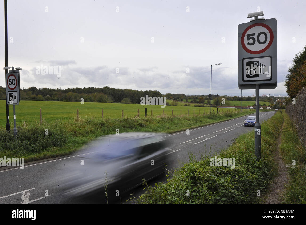 Stock - Speed Camera's. A view of two 50mph signs with speed cameras ...