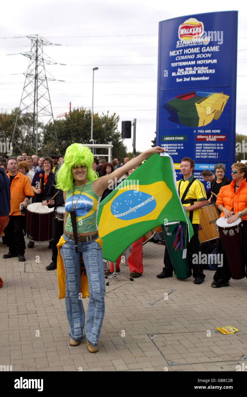 Brazil fans soak up the atmosphere at the Walkers Stadium Stock Photo ...