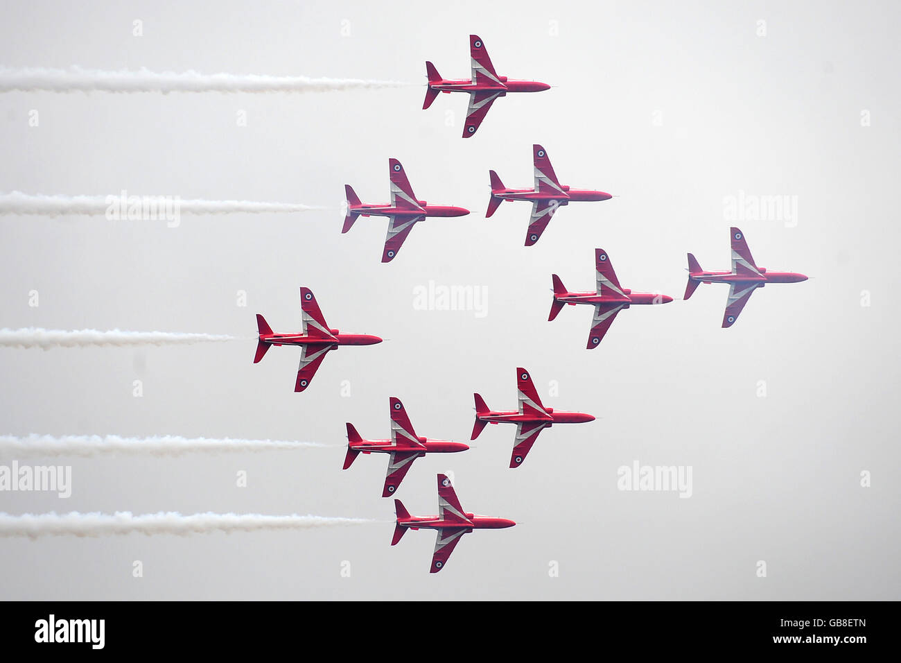 The Red Arrows fly over Silverstone prior to the British Grand Prix ...