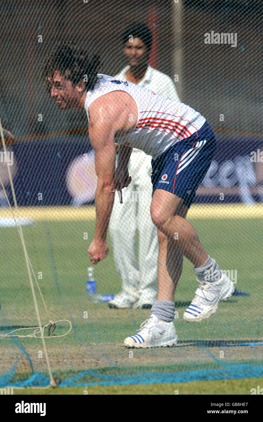 Ryan Sidebottom bowls during a training session at Madhavrao Scindia ...