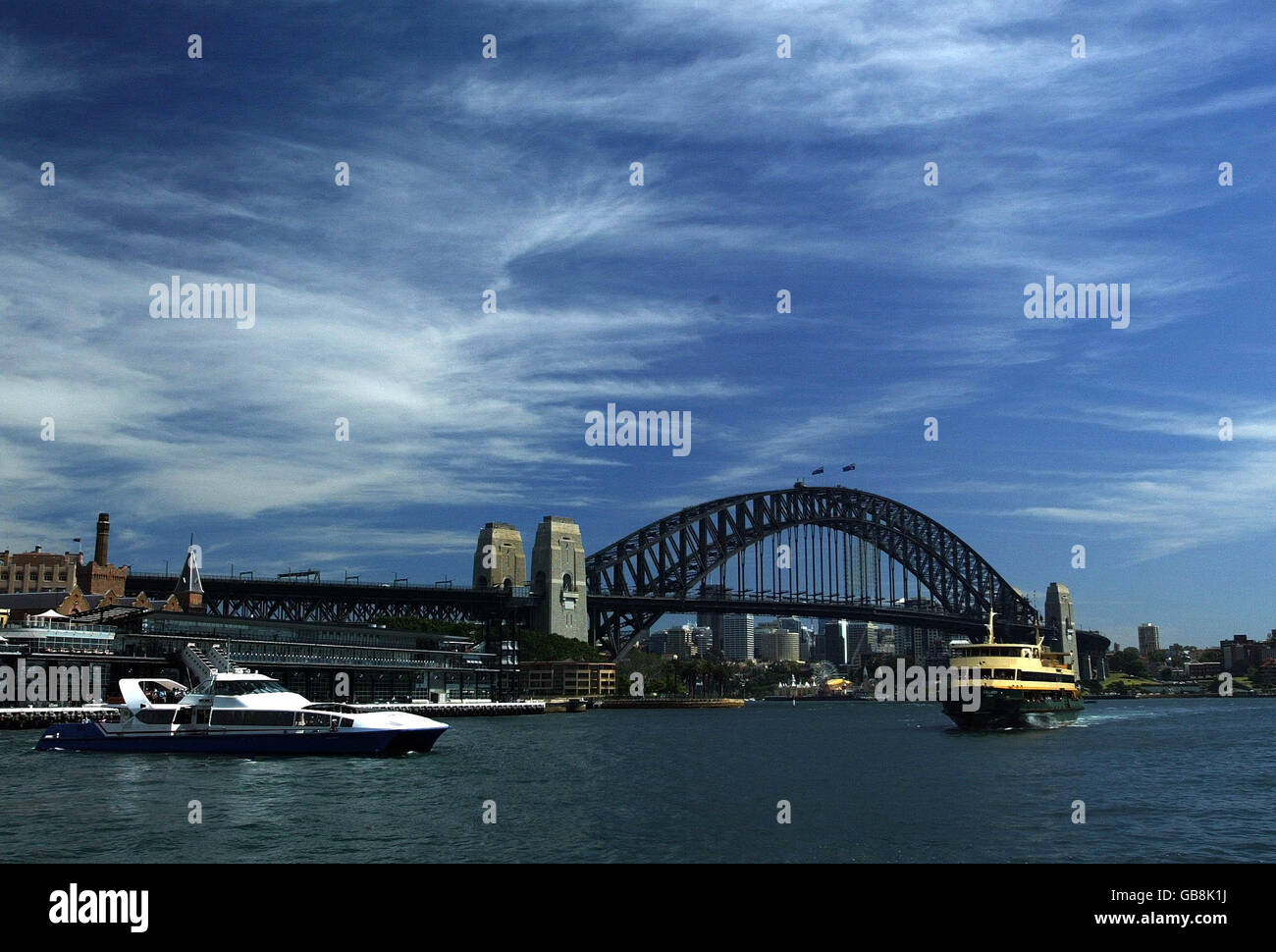 View across circular quay to the sydney harbour bridge hi-res stock ...