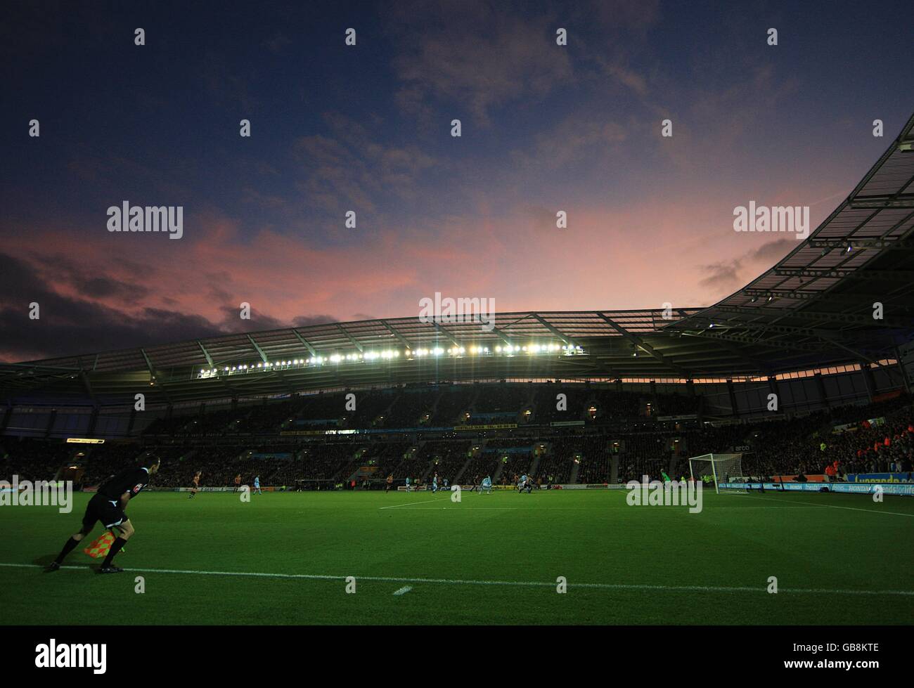 A view of the match action inside the Kingston Communications Stadium ...