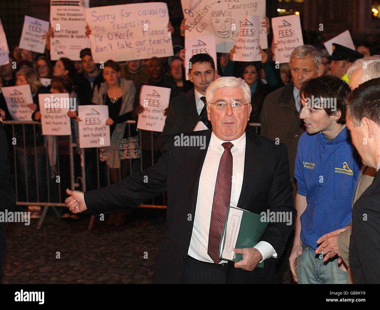 Students protest in Trinity College, Dublin, during the visit of ...