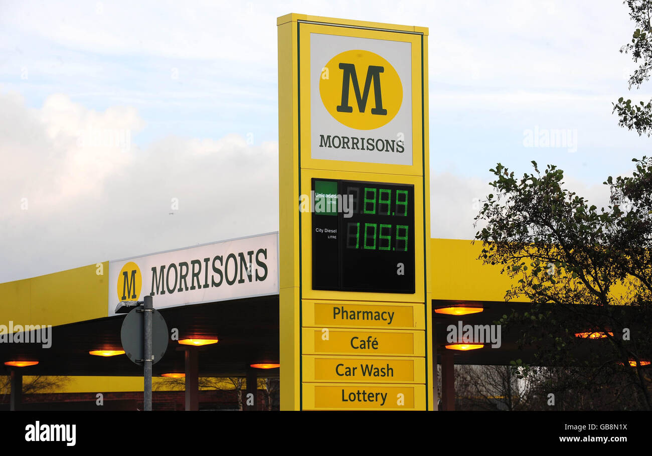 General view of a sign for morrisons supermarket hi-res stock ...