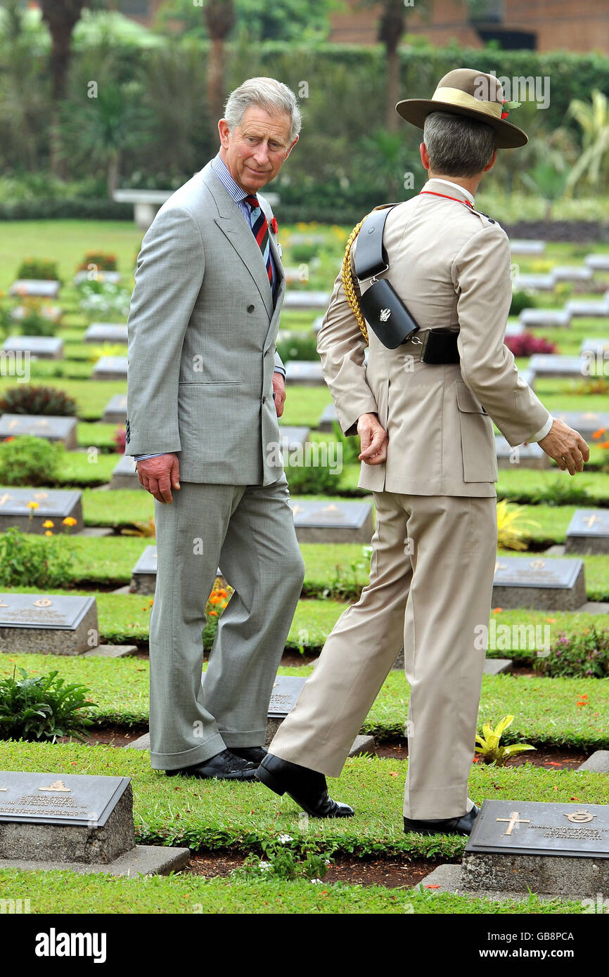 The Prince of Wales during a tour of the Pulo Menteng Commonwealth War ...