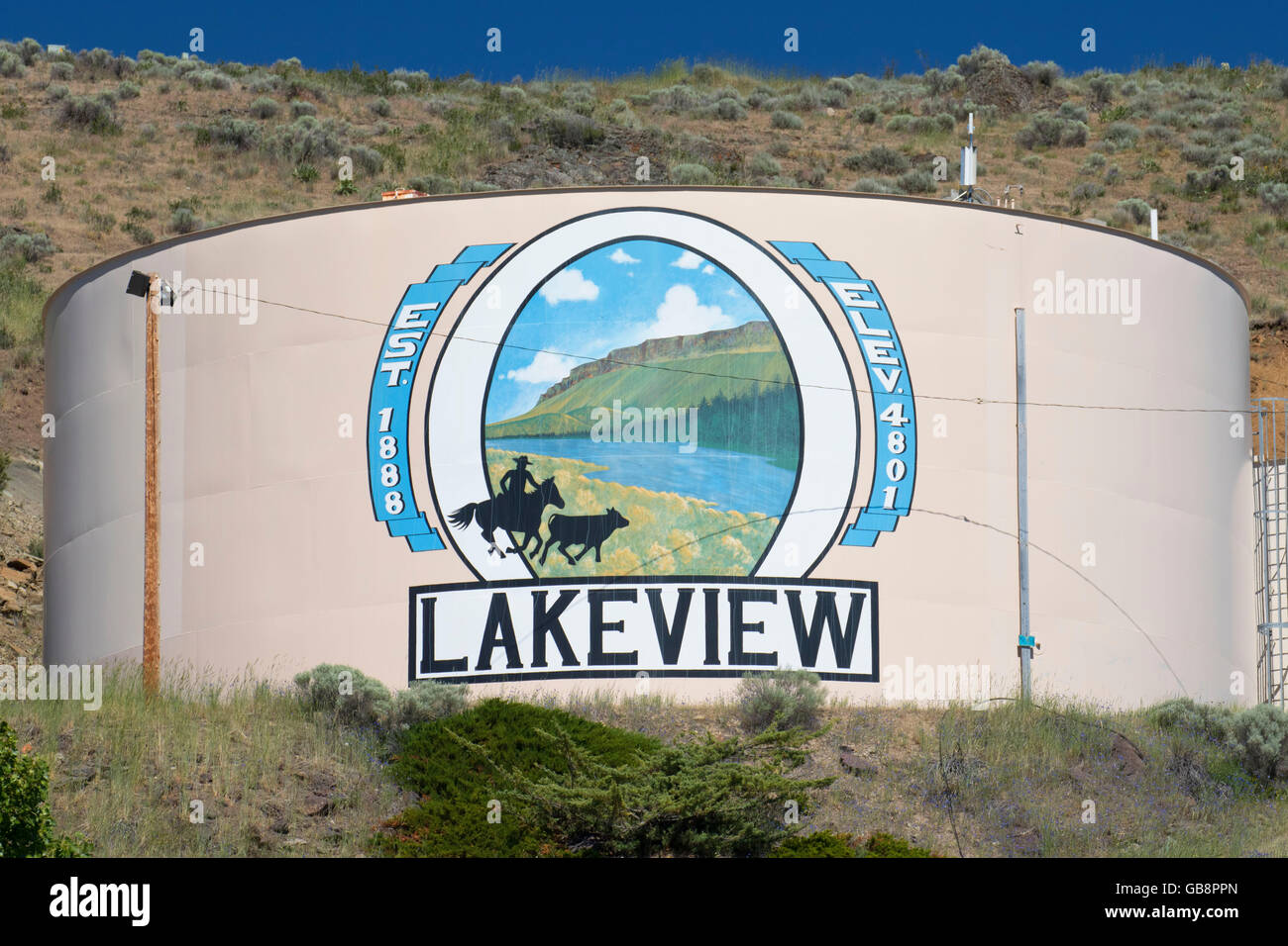 Mural on water tank, Lakeview, Oregon Outback Scenic Byway, Oregon ...