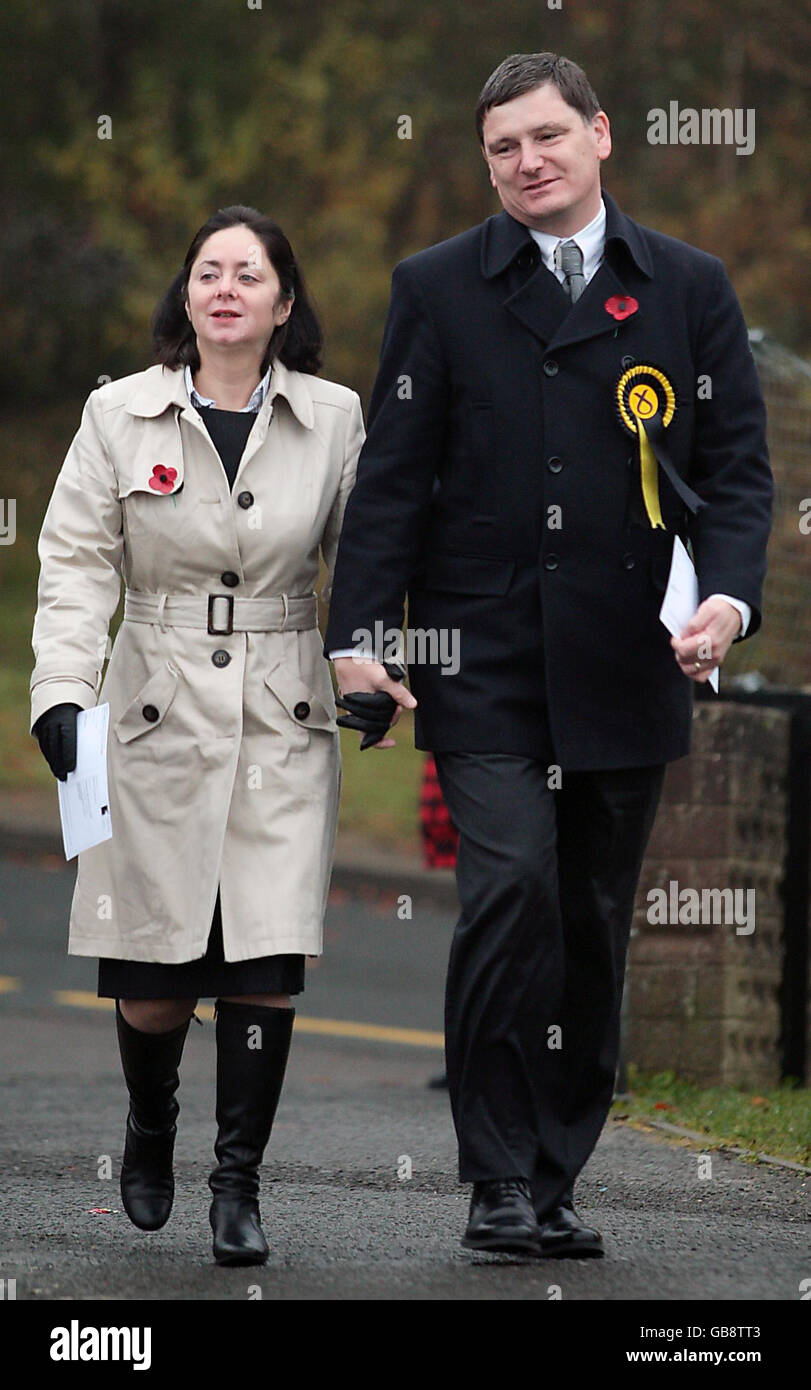 SNP candidate Peter Grant and his wife Fiona arrive to cast their votes ...