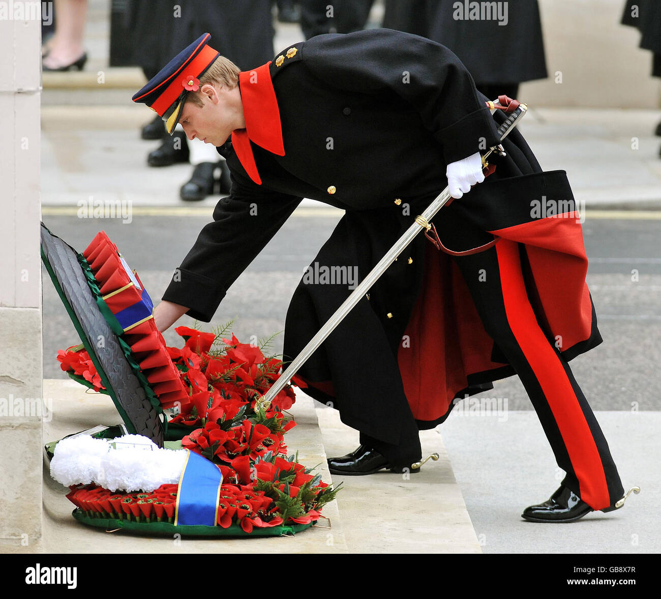Prince William lays a wreath during a Remembrance day service and ...