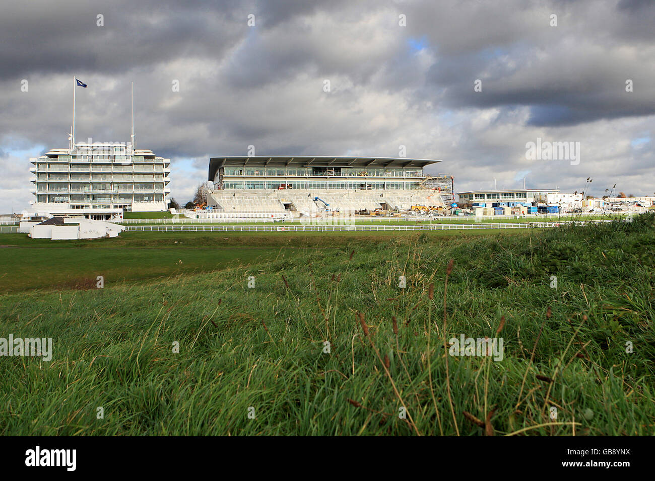 General view of the Queen's Stand and new Grandstand at Epsom Downs as ...