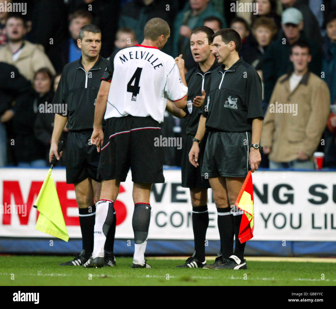 Fulham's Andy Melville has words with referee Rob Styles on the final ...