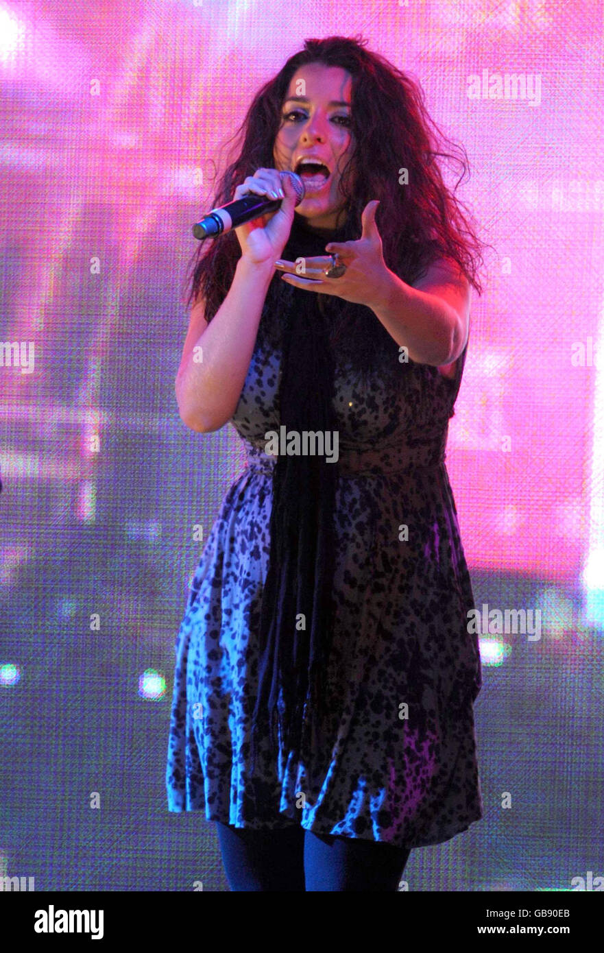 Ruth Lorenzo, an X Factor finalist, performs before the Sugababes ...