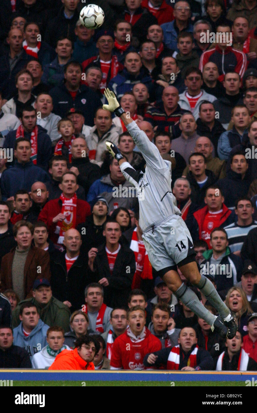 Manchester United goalkeeper Tim Howard stretches to make a save Stock ...
