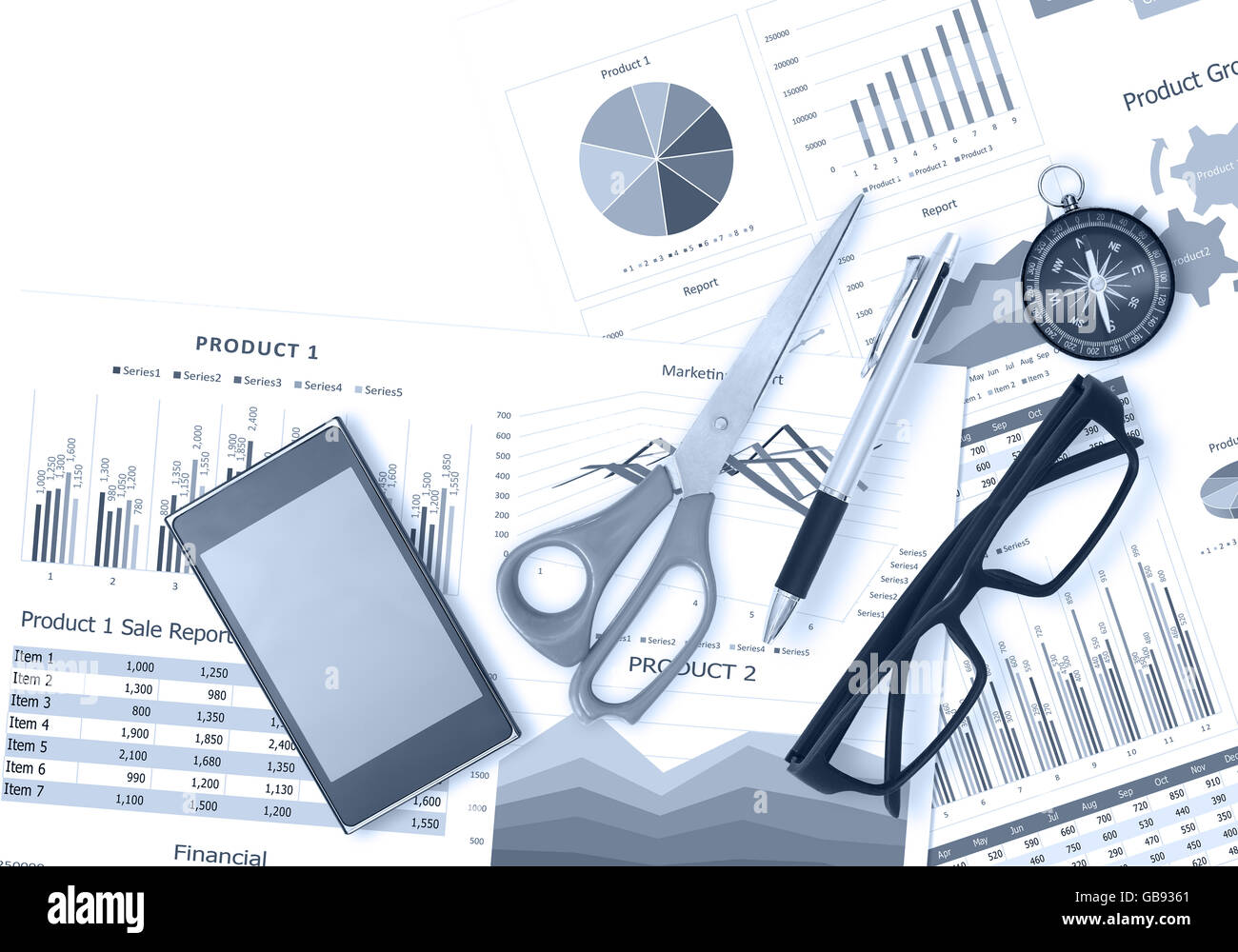 Business and financial graph and figure report on desk in the office ...