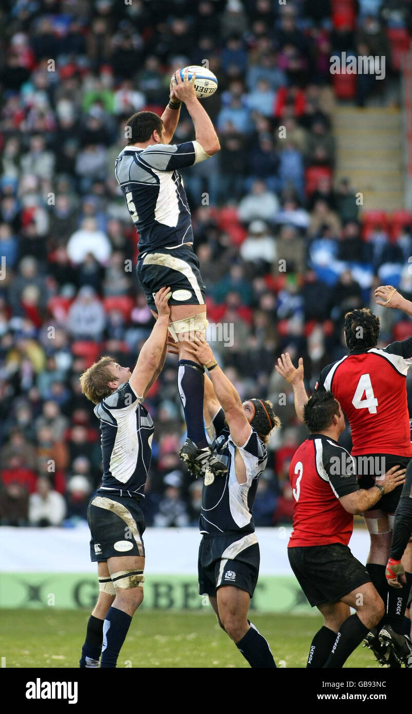 Scotland's Jim Hamilton is lifted in a line out during the Bank of ...