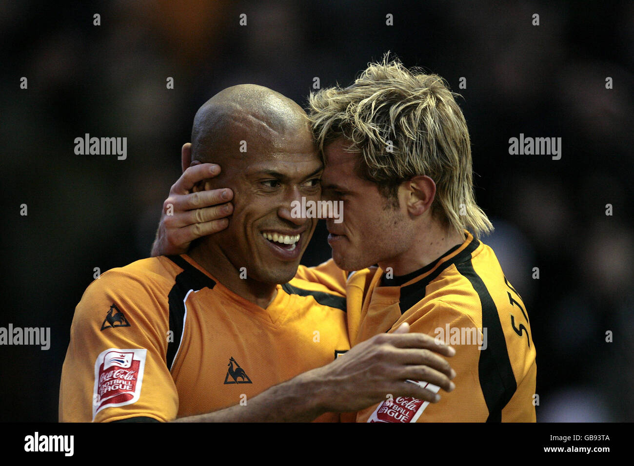 Wolves' Chris Iwelumo (left) celebrates his goal with team mate Richard ...