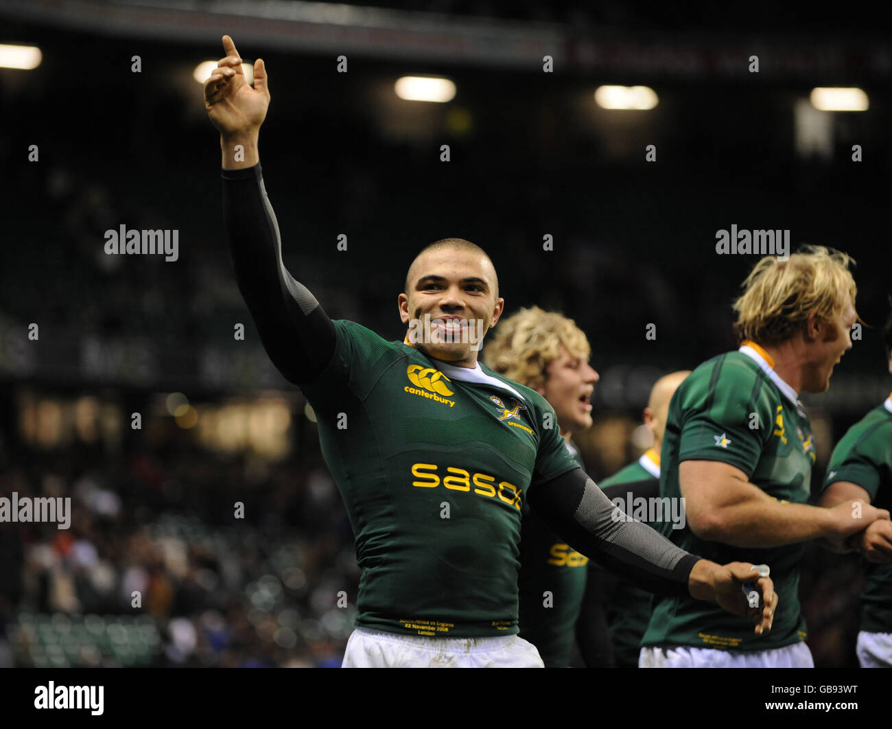 South africas bryan habana celebrates their victory over england hi-res ...